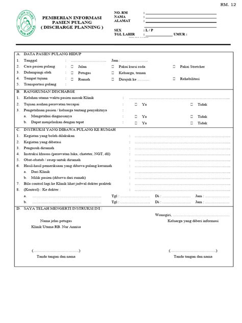 Lembar Rm 12 Pemberian Informasi Pasien Pulang Pdf