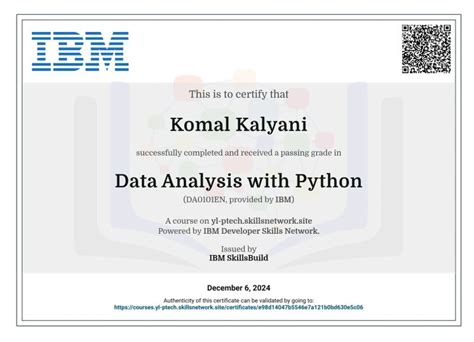 Dataanalysis Python Ibm Datascience Skilldevelopment Komal Kalyani