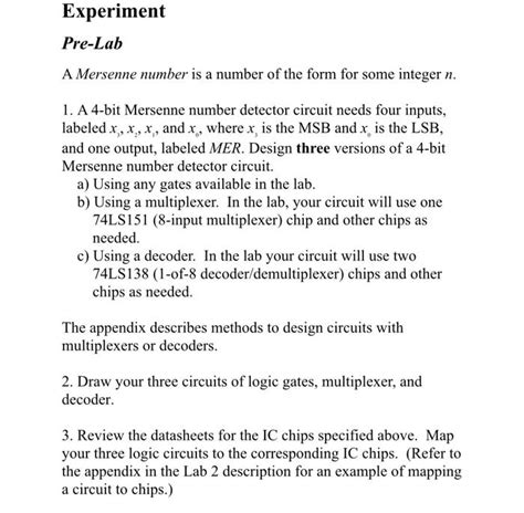 Solved Pre Lab A Mersenne Number Is A Number Of The Form For