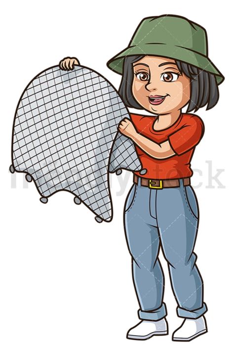 Woman Holding Fishing Net Cartoon Vector Clipart FriendlyStock