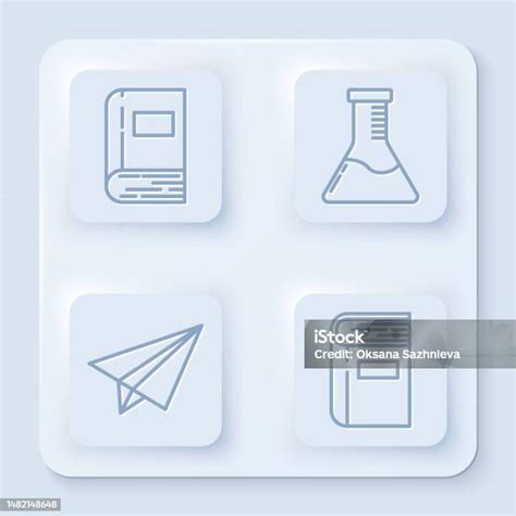 라인 책 시험관 및 플라스크 화학 실험실 종이 비행기 및 책을 설정하십시오 흰색 사각형 버튼입니다 벡터 건강 검진에 대한 스톡 벡터 아트 및 기타 이미지 Istock