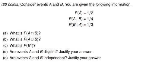 Solved Points Consider Events A And B You Are Given Chegg Com