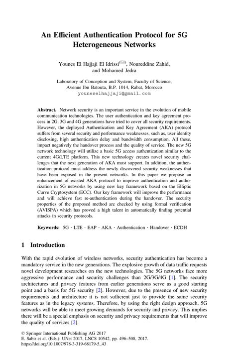 Pdf An Efficient Authentication Protocol For 5g Heterogeneous Networks