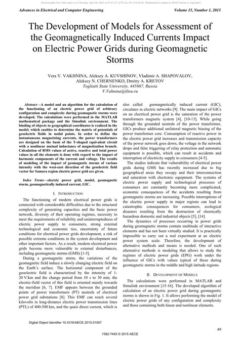 Pdf The Development Of Models For Assessment Of The Geomagnetically Induced Currents Impact On