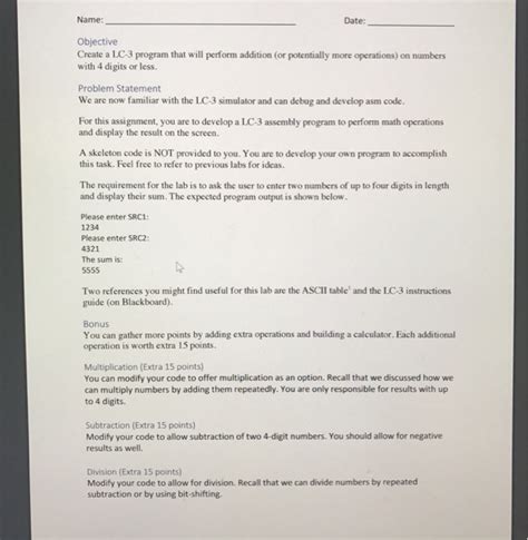 Solved Name Objective Create A Lc 3 Program That Will