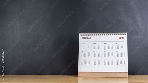Calendar Year 2024 Schedule On Wood Table Blackboard Background 2024 Calendar Planning