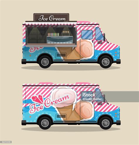 아이스크림 손수레 바퀴 소매 업체 낙농 장 디저트 고립 된 평면 스타일 벡터 일러스트 레이 션에 키오스크 멋진 디저트 판매 그림 프로젝트에 대 한 새로 고침 구매에 대한