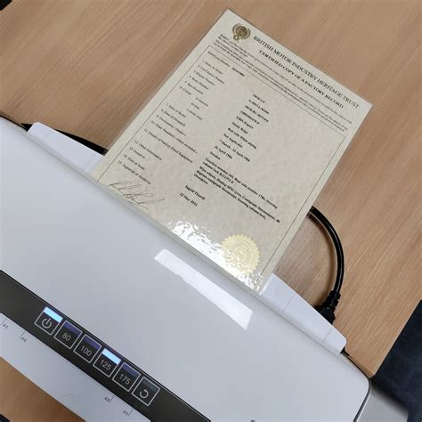 Certificate Lamination British Motor Museum