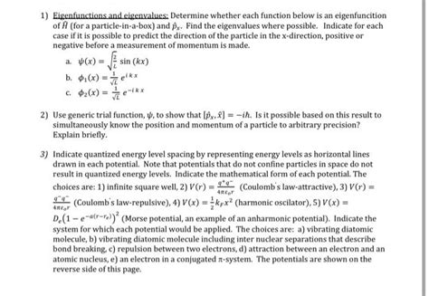 Solved 1 Eigenfunctions And Eigenvalues Determine Whether