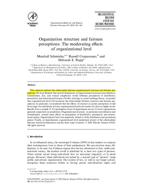 Pdf Organization Structure And Fairness Perceptions The Moderating