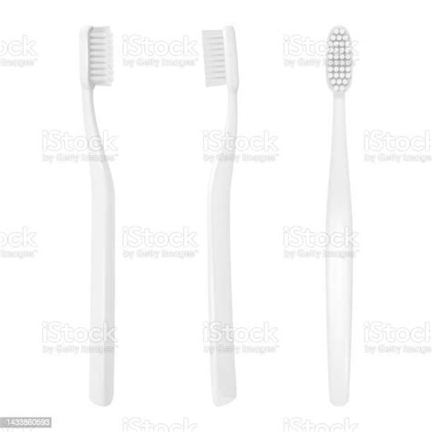 벡터 3d 사실적인 흰색 플라스틱 빈 칫솔 아이콘은 흰색 배경에 격리 설정합니다 디자인 템플릿 모형 치과 건강 관리 위생 개념 앞면 상단 사이드 뷰의 칫솔 칫솔에 대한 스톡