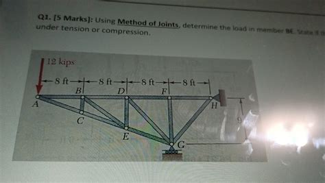 Solved Q1 5 Marks Using Method Of Joints Determine The