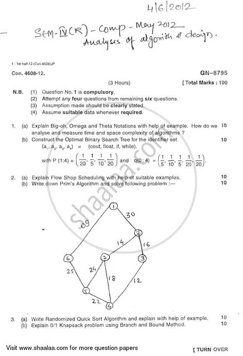 analysis of algorithm and design 2011 2012 be computer engineering