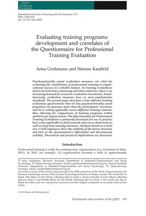 Pdf Evaluating Training Programs Development And Correlates Of The