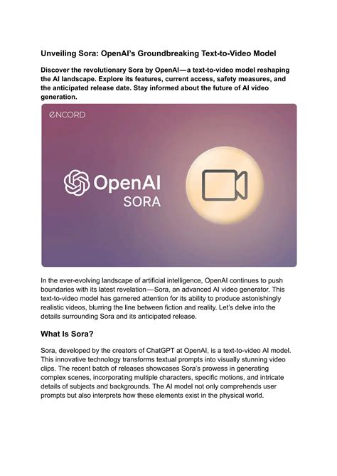 Unveiling Sora Openais Groundbreaking Text To Video Modelpdf