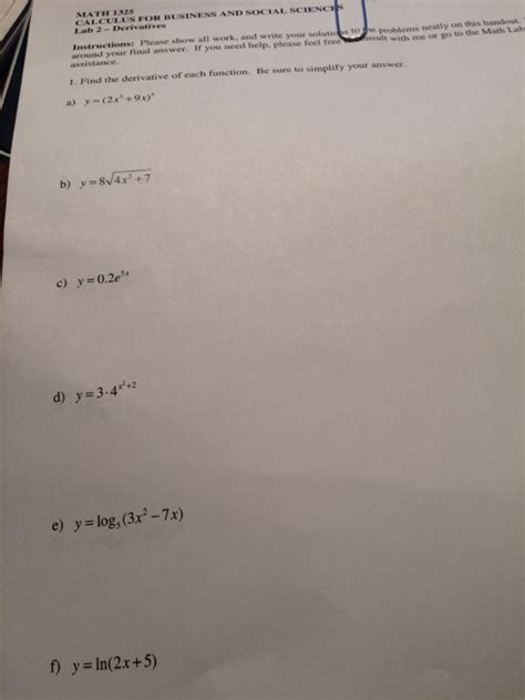 Solved Find The Derivative Of Each Function Be Sure To