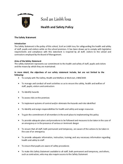 Fillable Online Scoil Anna Health And Safety Statement Fax Email
