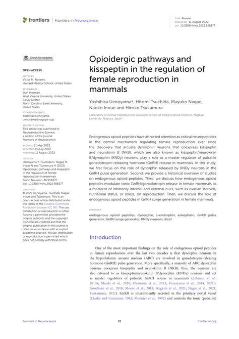 Pdf Opioidergic Pathways And Kisspeptin In The Regulation Of Female
