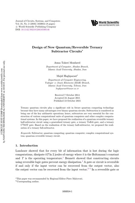 Pdf Design Of New Quantumreversible Ternary Subtractor Circuits
