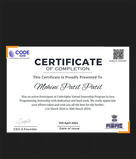 Mohini Patil On Linkedin Internship Codealpha Javaprogramming