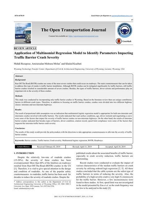Pdf Application Of Multinomial Regression Model To Identify Parameters Impacting Traffic