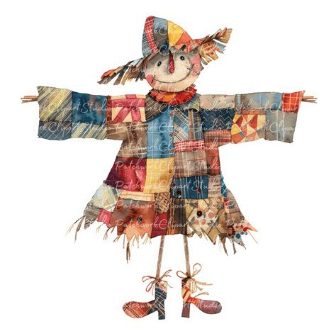 10 Scarecrows Clipart Bundle Png And  Printable Patchwork Scarecrow