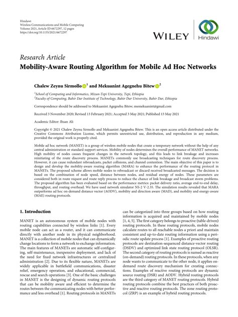 Pdf Mobility Aware Routing Algorithm For Mobile Ad Hoc Networks