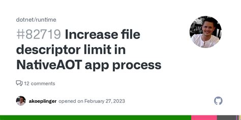 Increase File Descriptor Limit In Nativeaot App Process · Issue 82719 · Dotnetruntime · Github