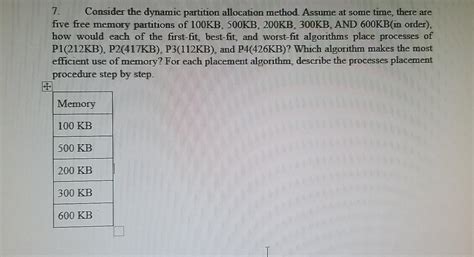 Solved 7 Consider The Dynamic Partition Allocation Method