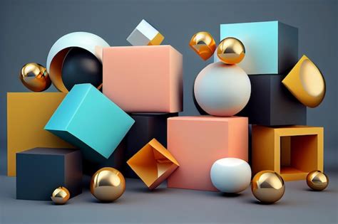 Premium Ai Image Abstract 3d Rendering Of Geometric Shapes Composition With Squares Cube