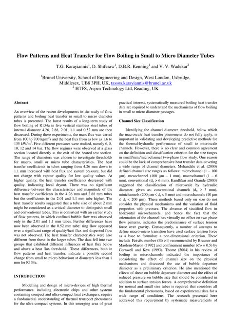 Pdf Flow Patterns And Heat Transfer For Flow Boiling In Small To Micro Diameter Tubes