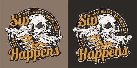 바 엠블럼 또는 음료 프린트를 위한 스플래시 폼이 있는 맥주 유리가 있는 스켈레톤 공예품 상점 또는 스크린 인쇄를 위한 두개골