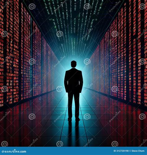 Silhouette Of A Businessman In Front Of A Computer Screen With Binary