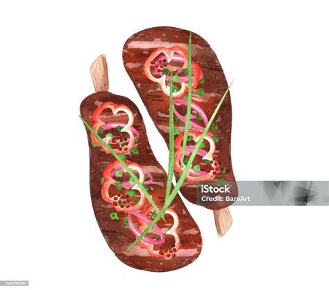 바베큐 음식 피크닉 여름 외식 및 바베큐 고기와 소스를위한 다양한 물건의 수채화 세트 고기에 대한 스톡 벡터 아트 및 기타 이미지 고기 구이 구이 디너 Istock