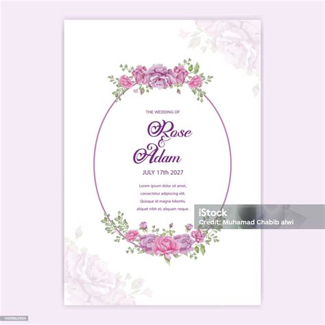 꽃 청첩장 우아한 분홍색 정원 장미 모란 말미잘 유칼립투스 가지 나뭇잎 벡터 템플릿입니다 수채화 벡터 일러스트 레이 션 결혼식에 대한 스톡 벡터 아트 및 기타 이미지