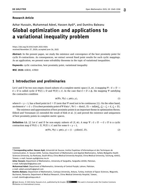 Pdf Global Optimization And Applications To A Variational Inequality Problem