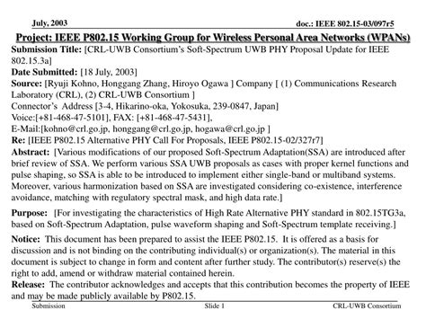 Ppt Project Ieee P80215 Working Group For Wireless Personal Area Networks Wpans Powerpoint