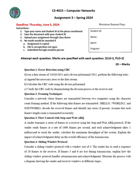 Cn Assignment A3 Pdf Network Protocols Networking Standards