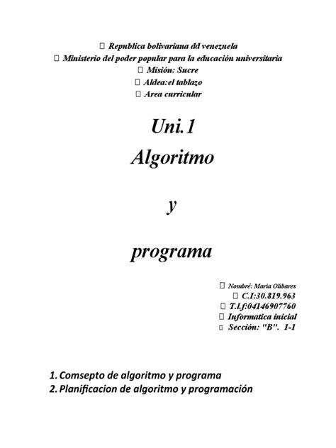 Trabajo Unidad 1 Algoritmo Y Programa Maria Olibares Pdf Algoritmos Lenguaje De Programación