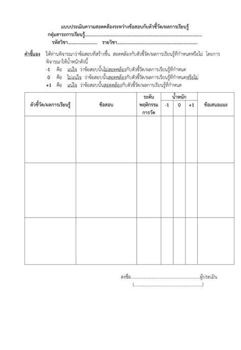 ดาวน์โหลด แบบฟอร์มวิเคราะห์ค่า Ioc แบบประเมินความสอดคล้องระหว่างข้อสอบกับตัวชี้วัด ผลการเรียน