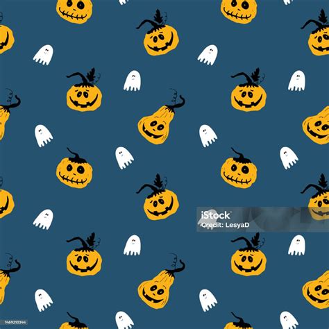 할로윈 완벽 한 패턴 디자인입니다 귀여운 만화 호박과 유령 휴일 배경 벡터 일러스트 레이 션 10월에 대한 스톡 벡터 아트 및 기타 이미지 Istock