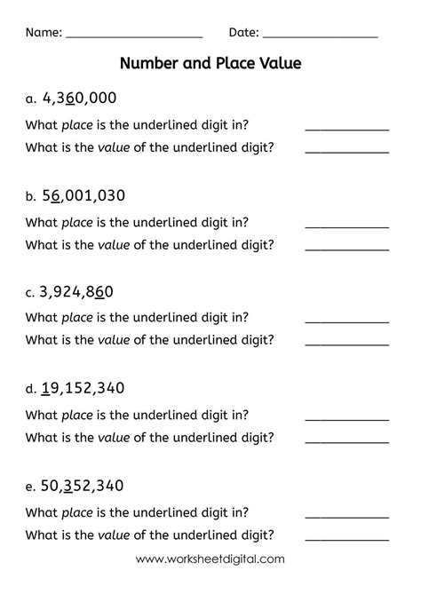 Number And Place Value Worksheet Digital Worksheets Library