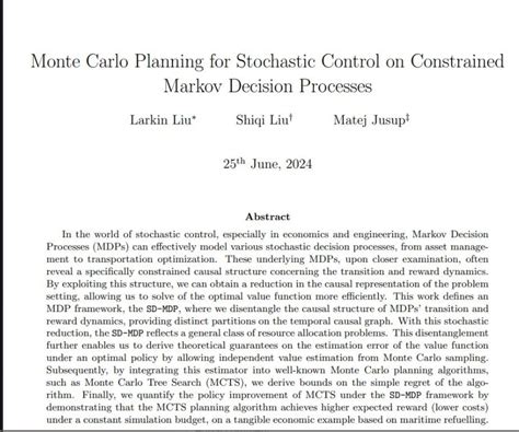 Monte Carlo Planning For Stochastic Control On Constrained Markov Decision Naman Adep