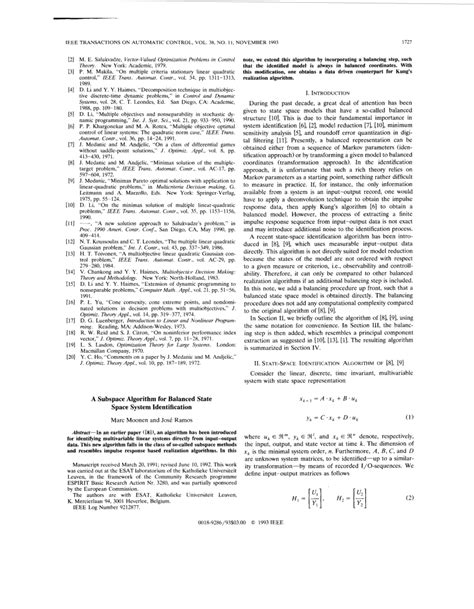 Pdf Subspace Algorithm For Balanced State Space System Identification