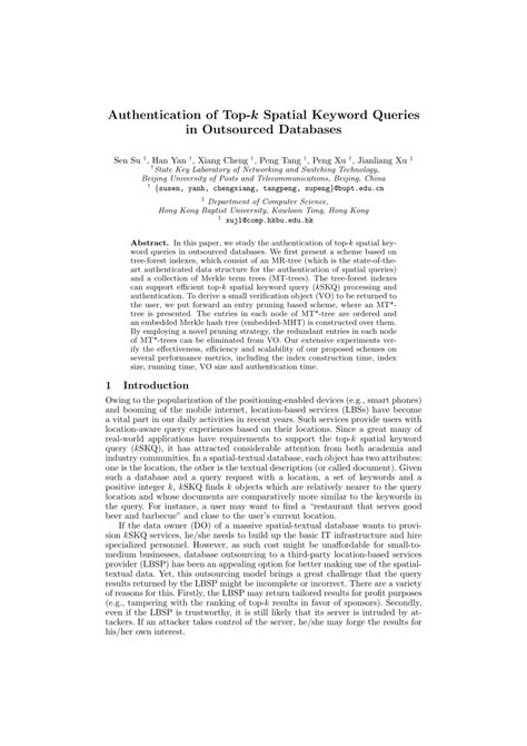 Pdf Authentication Of Top K Spatial Keyword Queries In Outsourced Databases
