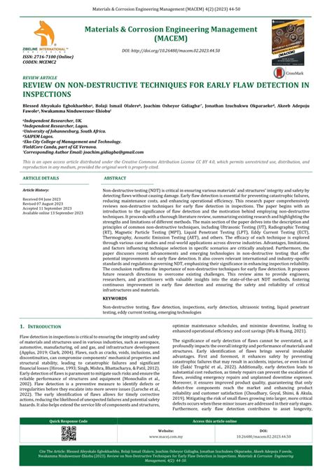 Pdf Review On Non Destructive Techniques For Early Flaw Detection In