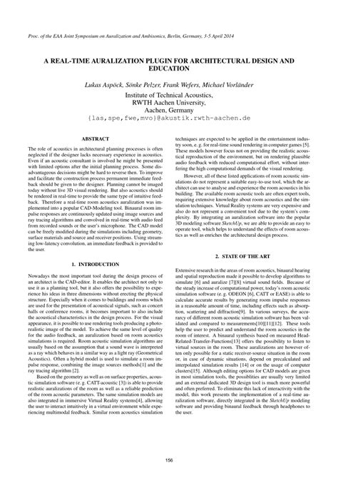 Pdf A Real Time Auralization Plugin For Architectural Design And Education