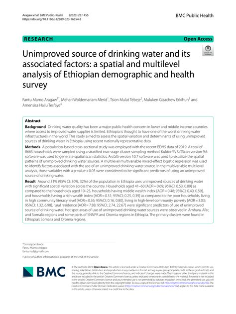 Pdf Unimproved Source Of Drinking Water And Its Associated Factors A Spatial And Multilevel