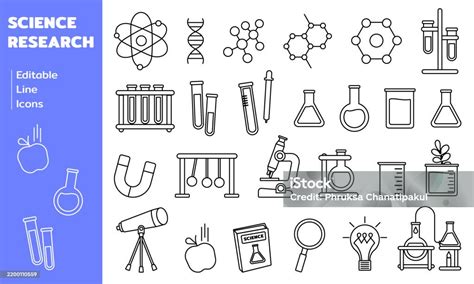 Science And Research Elements Outline Icon Pack Stock Illustration